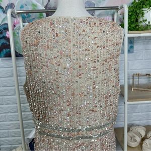 Mac Duggal | Dresses | Mac Duggal New Sleeveless High Neck Beaded Midi Sheath Dress Nude | Poshmark